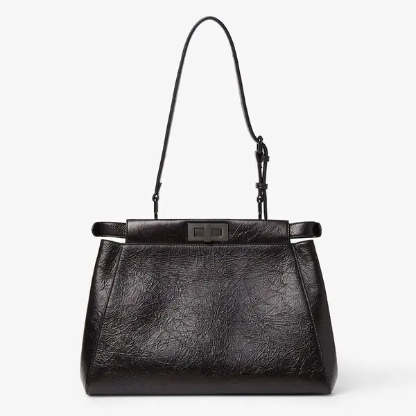 Fendi My Peekaboo Medium Crackled Black Leather Bag